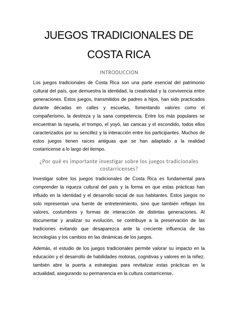 Juegos Tradicionales de Costa Rica | PDF | Cuerda | Costa Rica