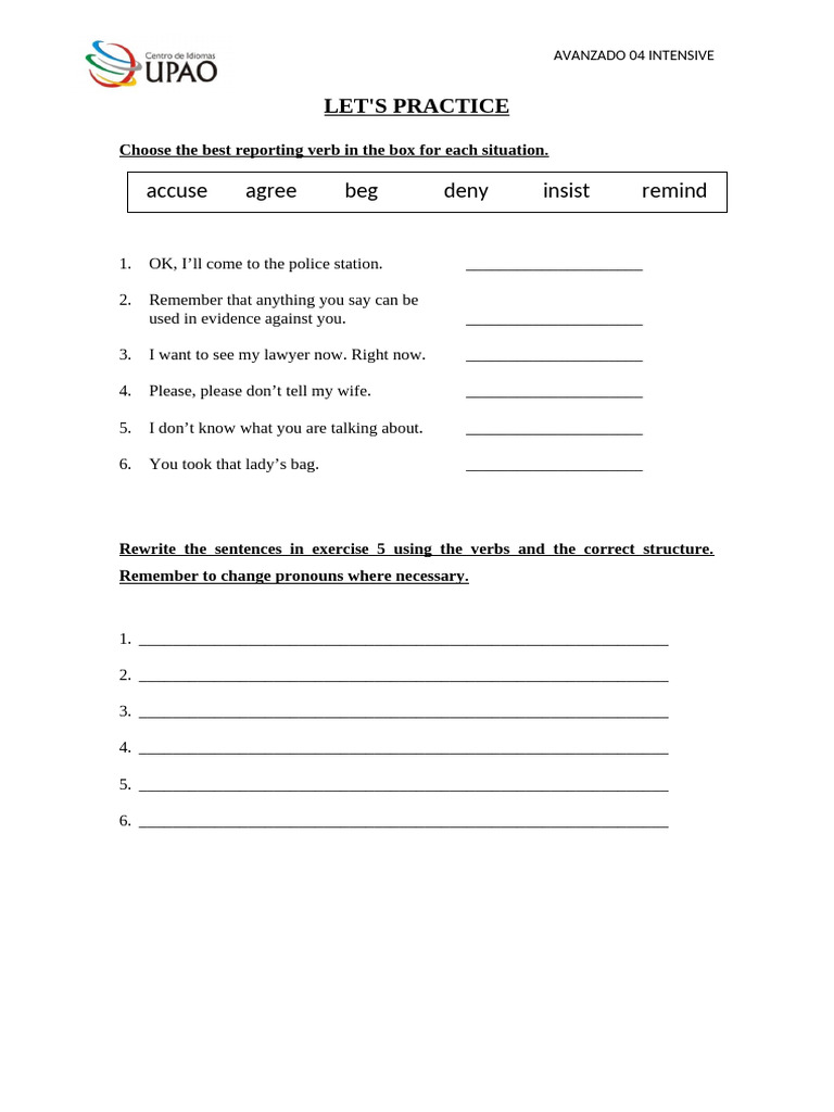 LET - S PRACTICE - Reporting Verbs | PDF