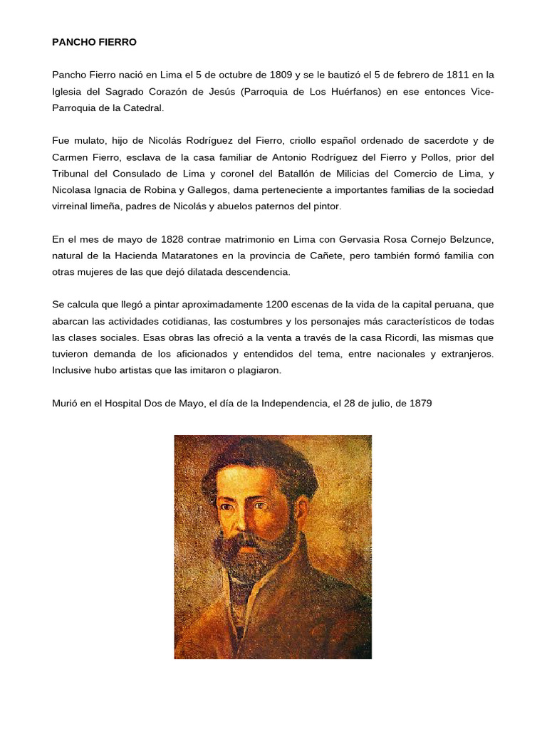 Pancho Fierro (Pintor Peruano) | PDF