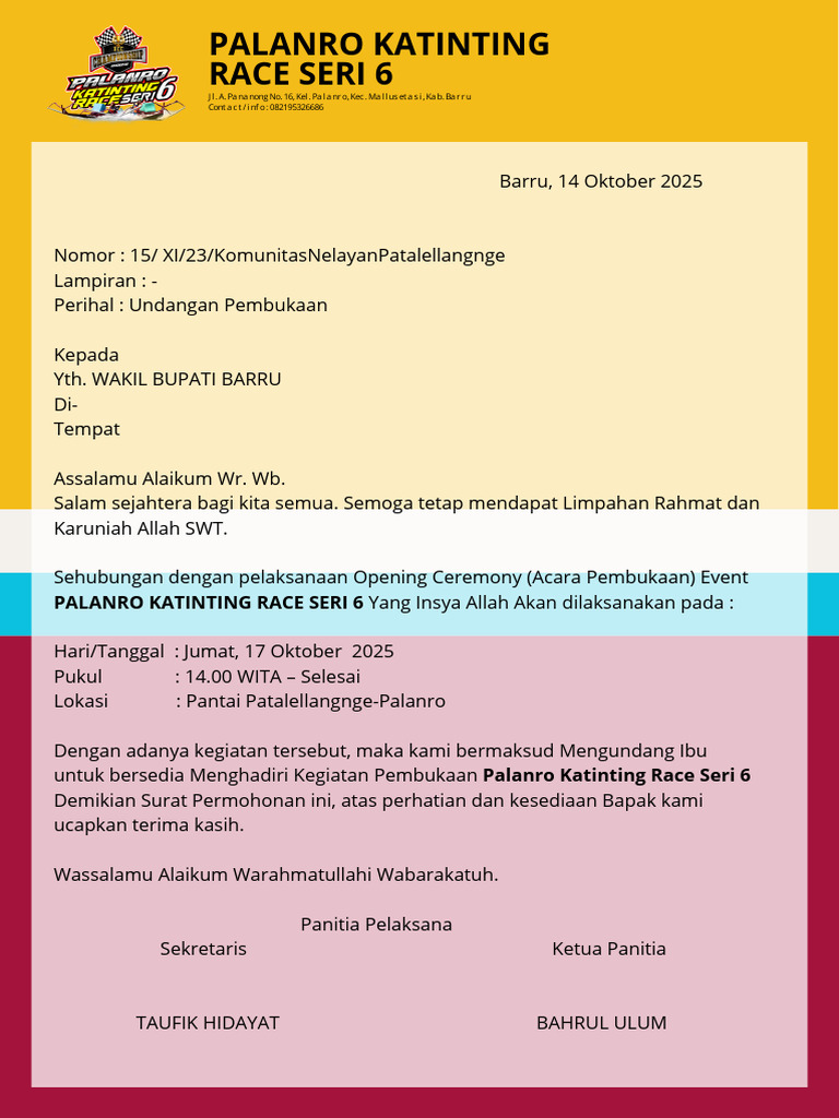 Undangan Pembukaan Palanro Katinting Race | PDF