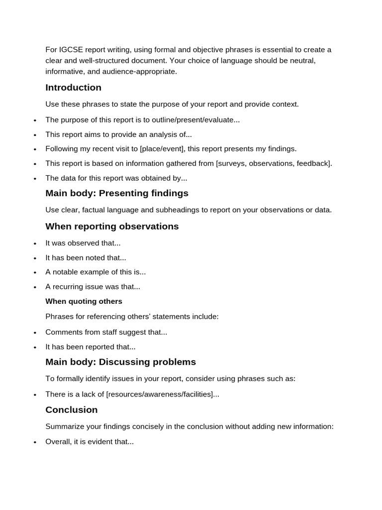 IGCSE Report Writing Guidelines | PDF