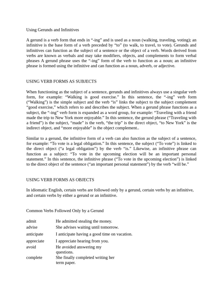 Gerunds vs Infinitives Explained | PDF | Verb | Subject (Grammar)