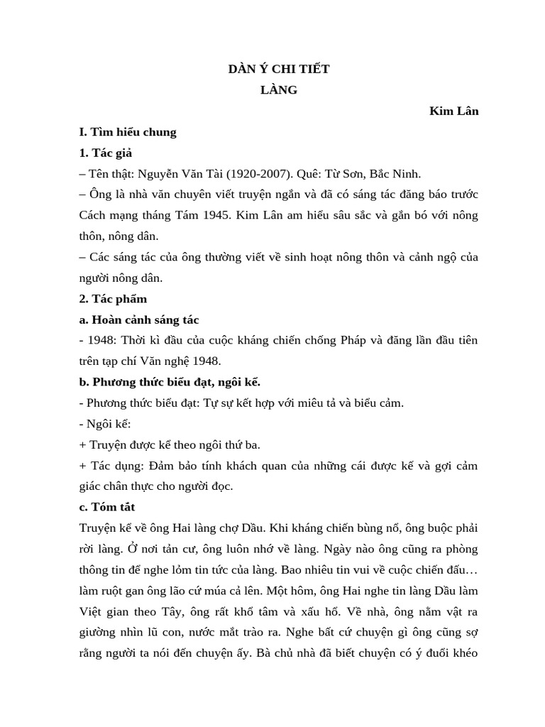DÀN Ý CHI TIẾT LÀNG | PDF