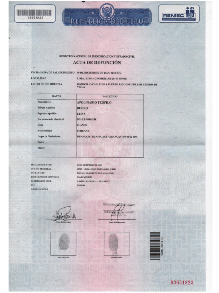 Acta de Defuncion | PDF