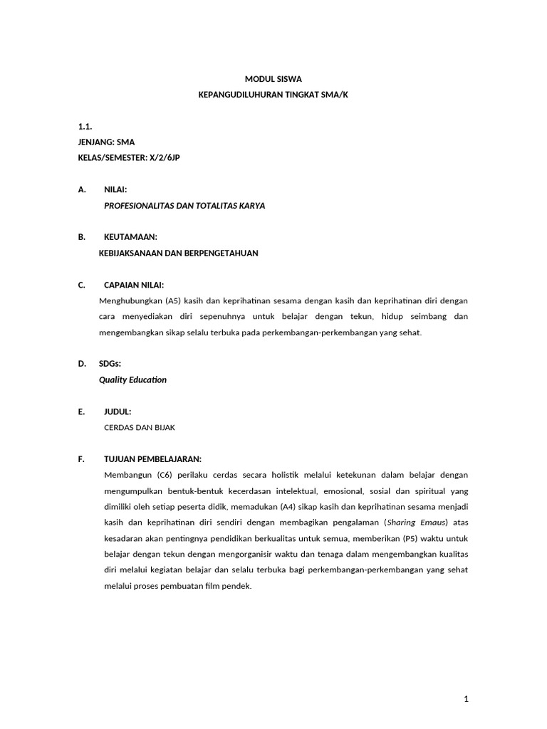 KELAS X - 1.1 - MODUL SISWA 04 - TOTALITAS & PROFESIONALITAS DALAM ...