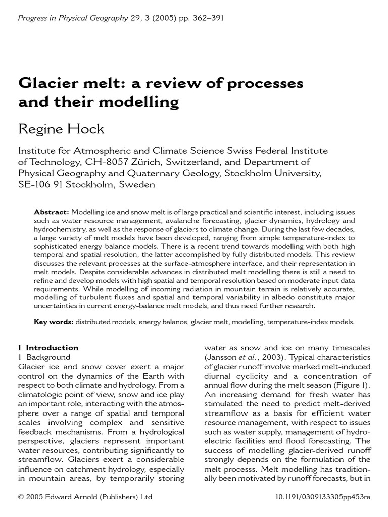 Hock 2005 Glacier Melt A Review of Processes and Their Modelling | PDF | Greenhouse Effect | Snow