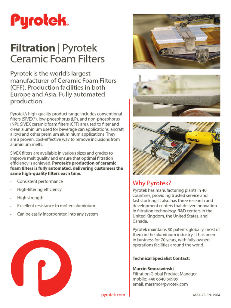 Ceramic Foam Filters by Pyrotek | PDF | Filtration | Industrial Processes