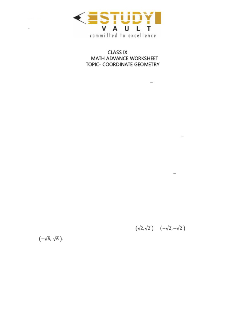 Ix Math Advance WS - Coordinate | PDF | Euclidean Plane Geometry | Euclid