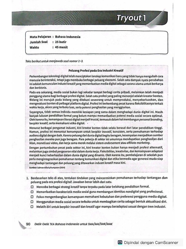 Try Out 1 - B.indonesia | PDF