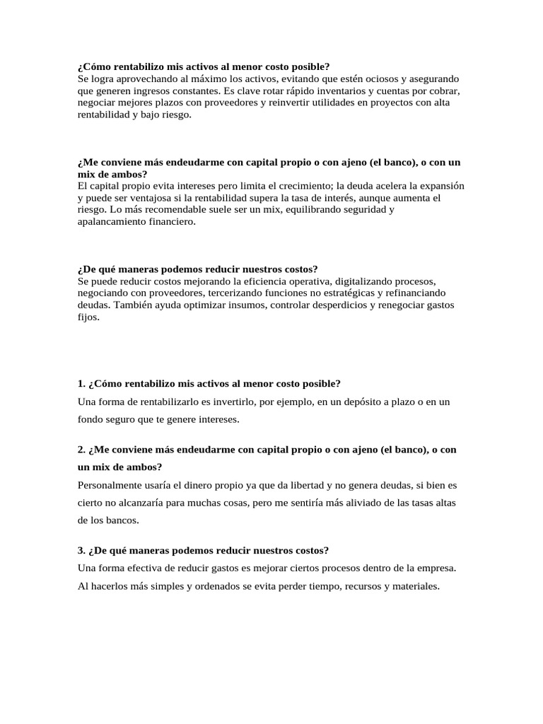 Cómo Rentabilizo Mis Activos Al Menor Costo Posible | PDF