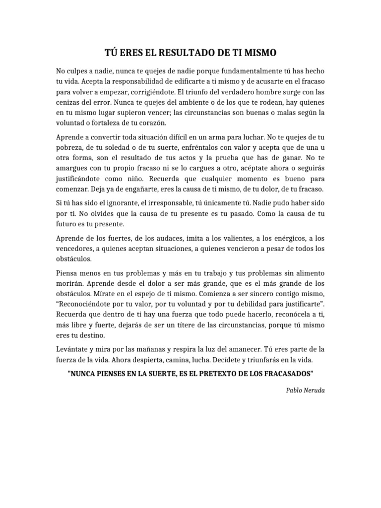 Eres el Resultado de Ti Mismo | PDF