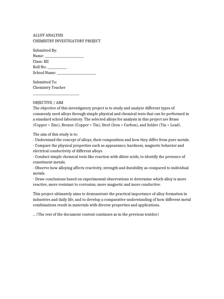 Alloy Analysis: Investigatory Project | PDF