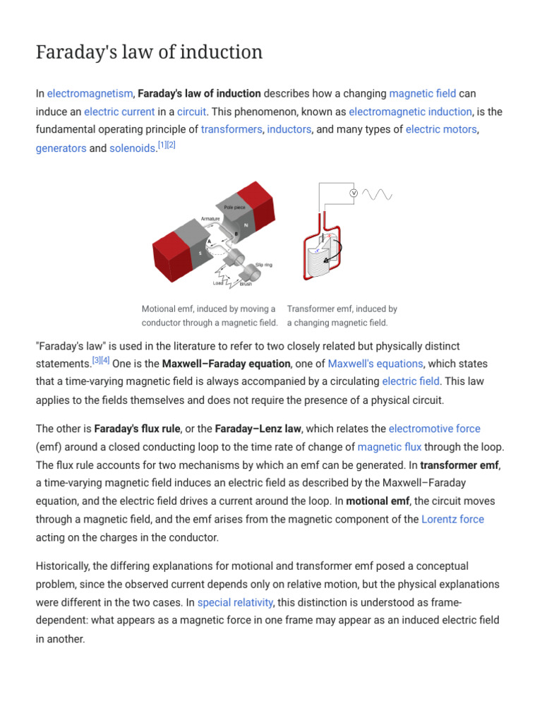 Faraday's Law of Induction - Wikipedia | PDF | Electromagnetic ...