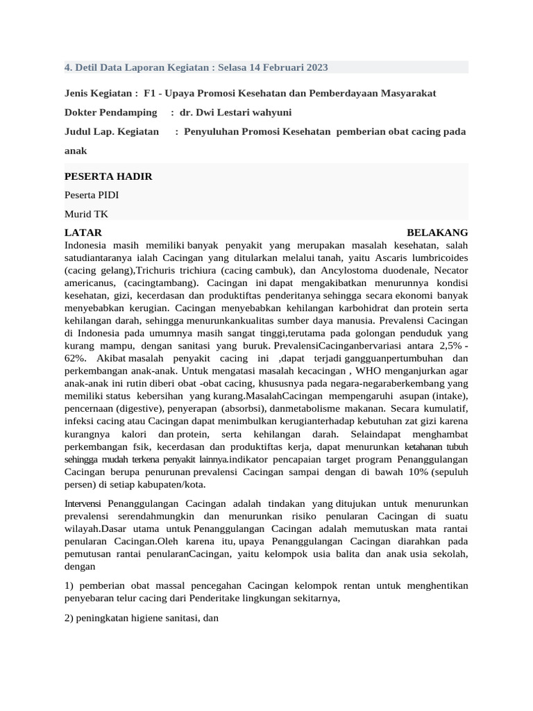 Penyuluhan Obat Cacing untuk Anak | PDF
