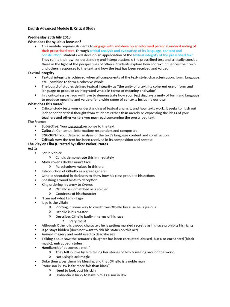 Critical Study of Othello: Textual Integrity | PDF | Iago | Othello
