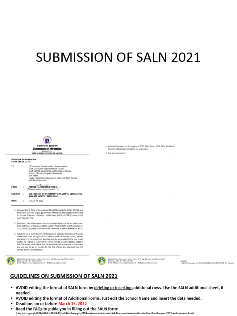 SALN 2021 Submission Guidelines | PDF