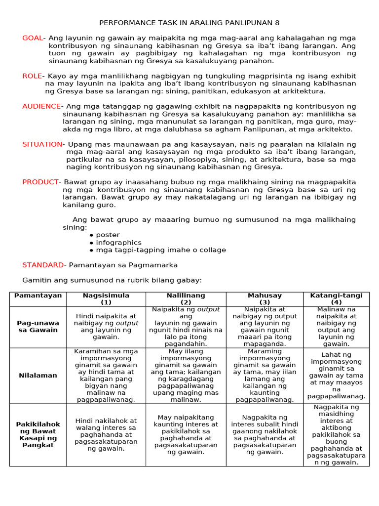 Performance Task in AP 8 q2 | PDF
