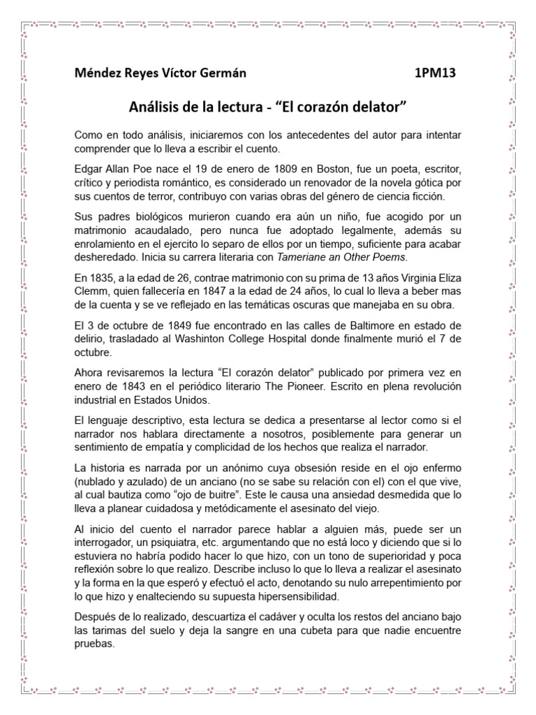 Análisis de "El corazón delator" de Poe | PDF