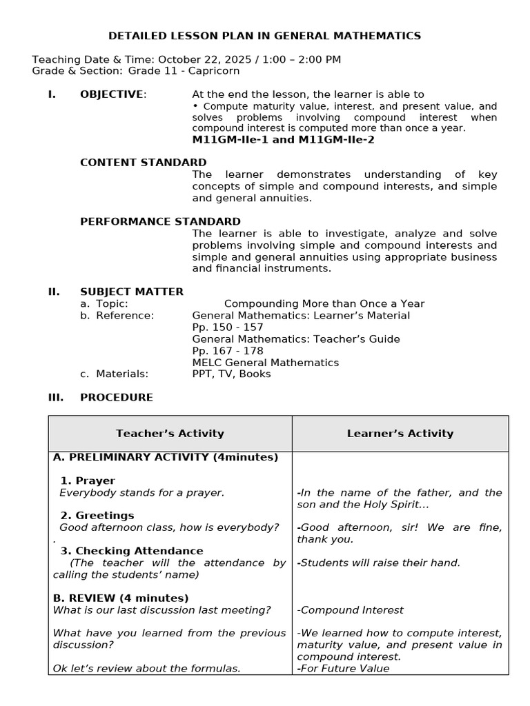 Compounding Interest Lesson Plan | PDF | Interest | Present Value