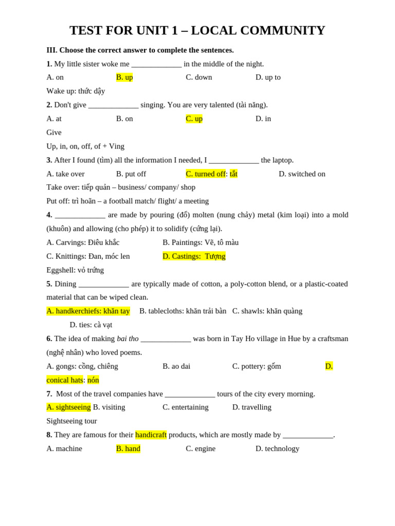 Local Community Unit 1 Test | PDF | Weaving