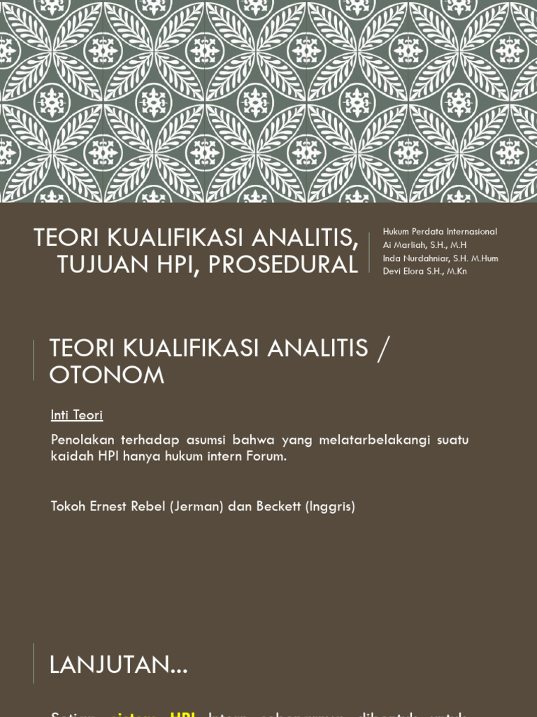 Teori Kualifikasi Analitis, Tujuan Hpi, Prosedural | PDF