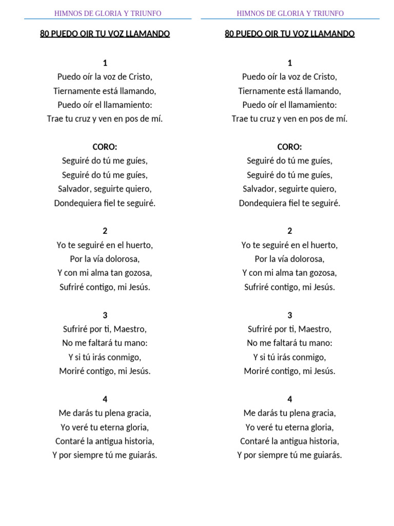 Puedo Oír Tu Voz Llamando - (Letra Chica (Tono de XX) ) | PDF