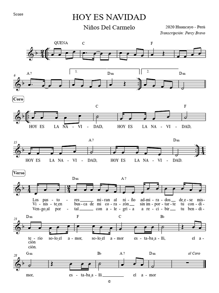 Letra de "Hoy es Navidad" - Percy Bravo | PDF