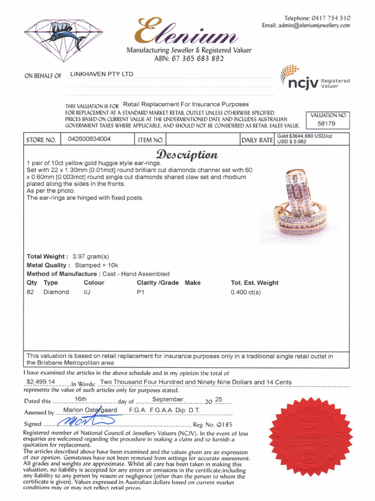 Clean Valuation Certificate 042600834004 | PDF