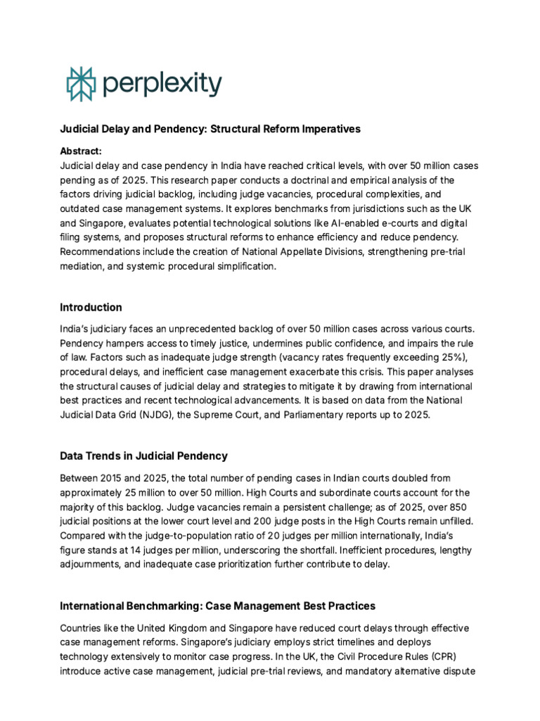 Judicial Delay and Pendency - Structural Reform Imp | PDF | Alternative ...