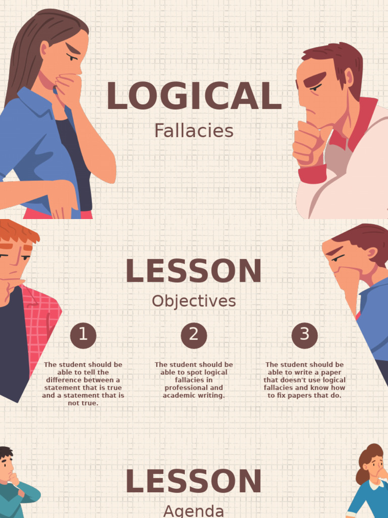 ELA Logical Fallacies Educational Presentation in Beige and Brown Grid ...