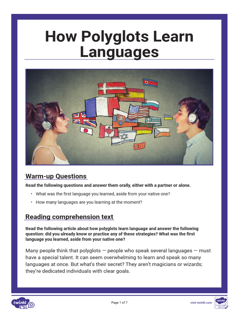 How Polyglots Learn Languages - Reading Comprehension | PDF | English ...