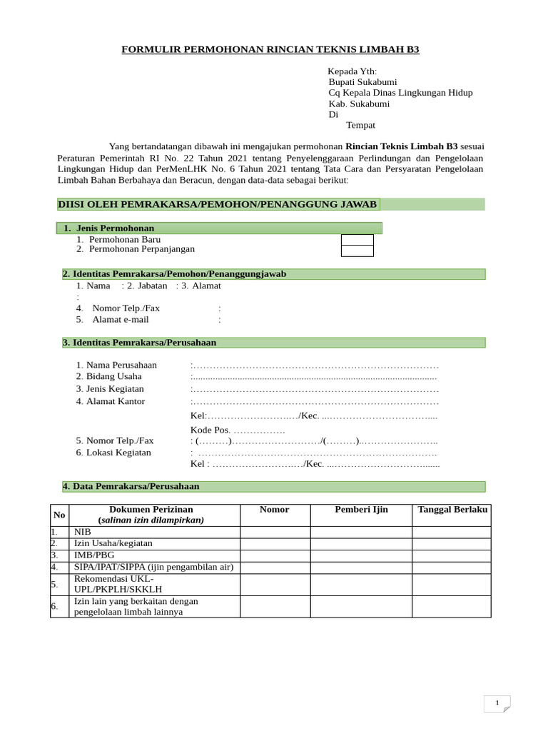 Permohonan Rincian Teknis Limbah B3 | PDF