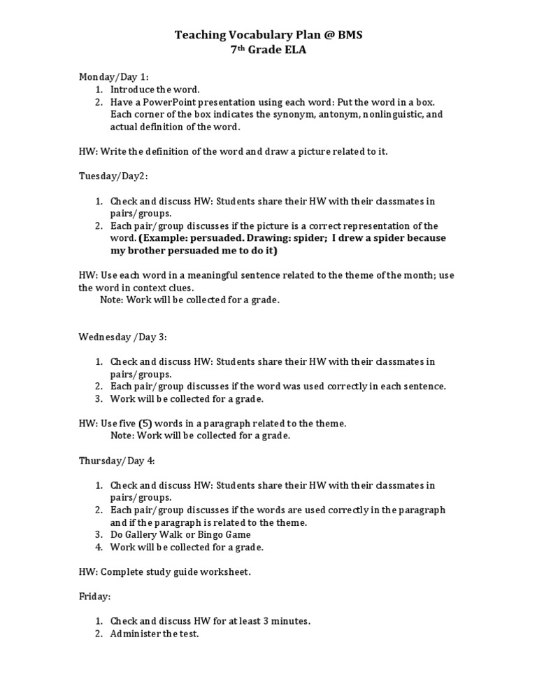 7th Grade Vocabulary Week | PDF | Language Arts & Discipline | Foreign ...