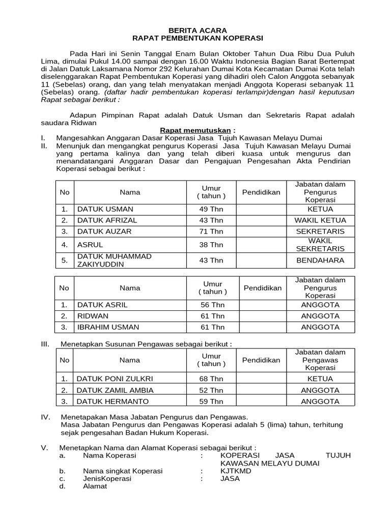 Berita Acara Rapat Pembentukan - Docx Kopersi | PDF