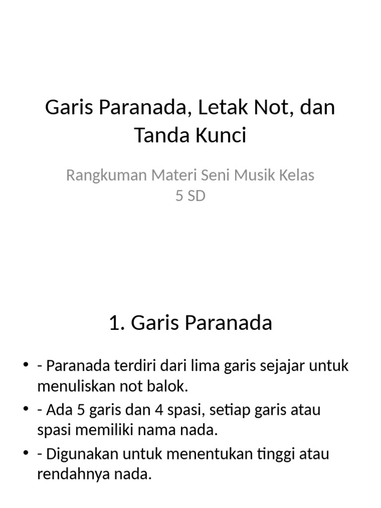 Rangkuman Singkat - Garis Paranada, Letak Not, Dan Tanda Kunci | PDF