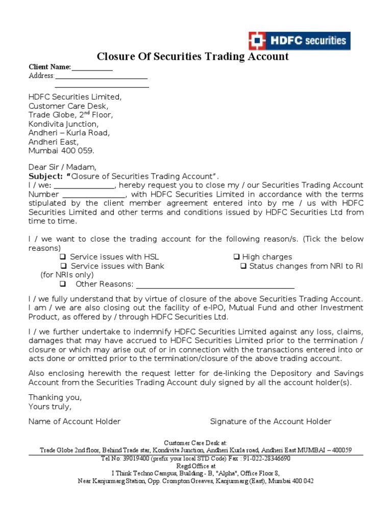 Closure Form | PDF | Securities (Finance) | Financial Services