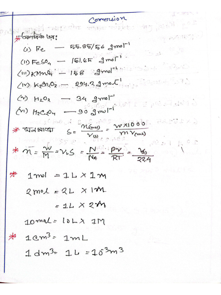 Conversions of Stoichiometric Chemistry | PDF