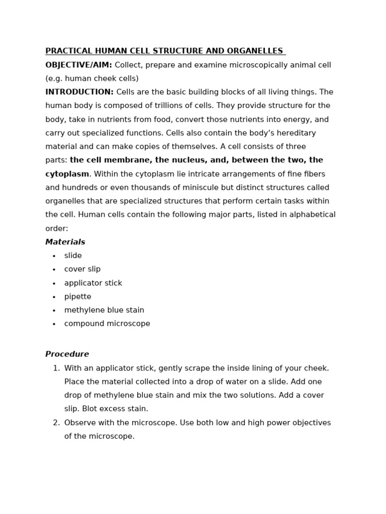 Practical Human Cell Structure and Organelles | PDF | Cell (Biology ...