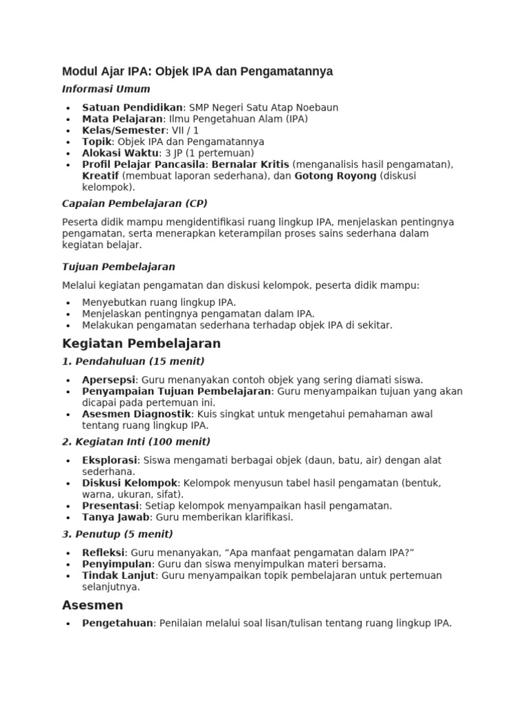 Modul Ajar IPA: Objek dan Klasifikasi | PDF