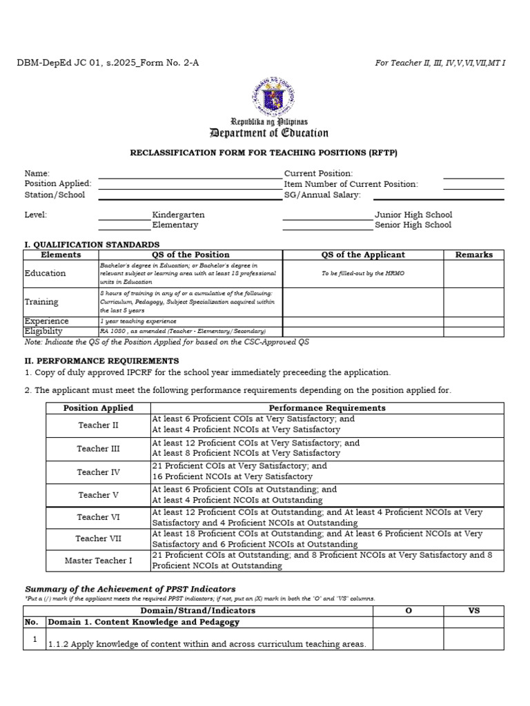 Elem Annex B 1 RFTP DBM Deped JC 01 s.2025 Form No. 2 A v2 1 | PDF ...