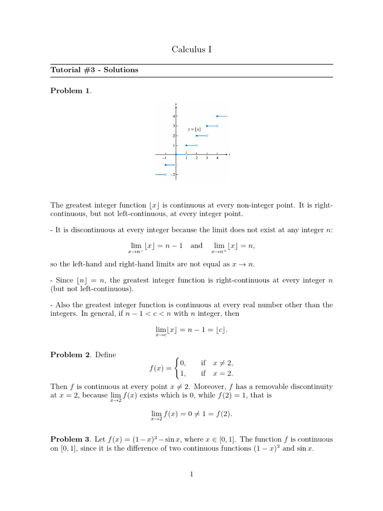 Calculus I - Solutions 3 | PDF | Continuous Function | Function (Mathematics)