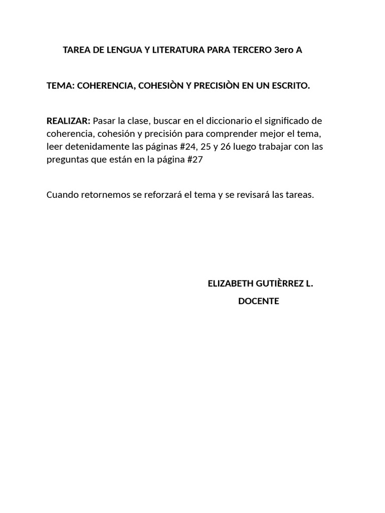 Tarea de Lengua 3ero-1 | PDF