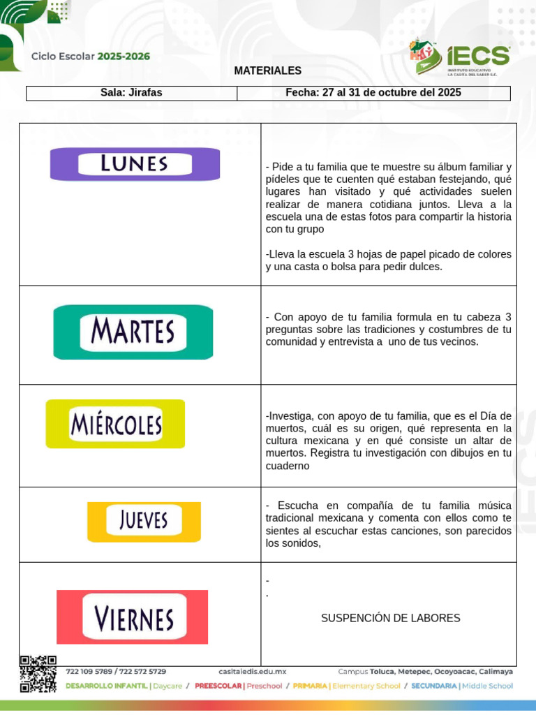 MEMBRETE PARA MATERIALES Semana Del 27 Al 31 de Octubre Del 2025 ...