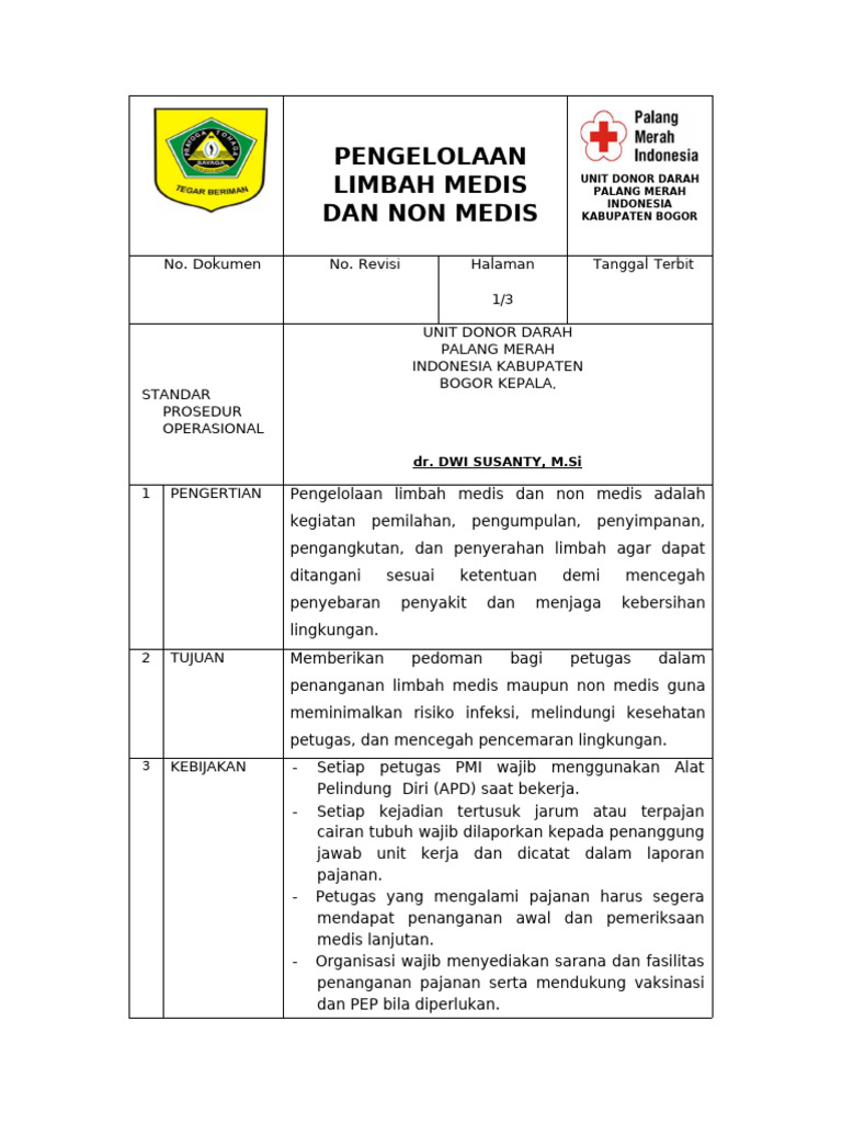 Spo Pengelolaan Limbah Medis Dan Non Medis | PDF