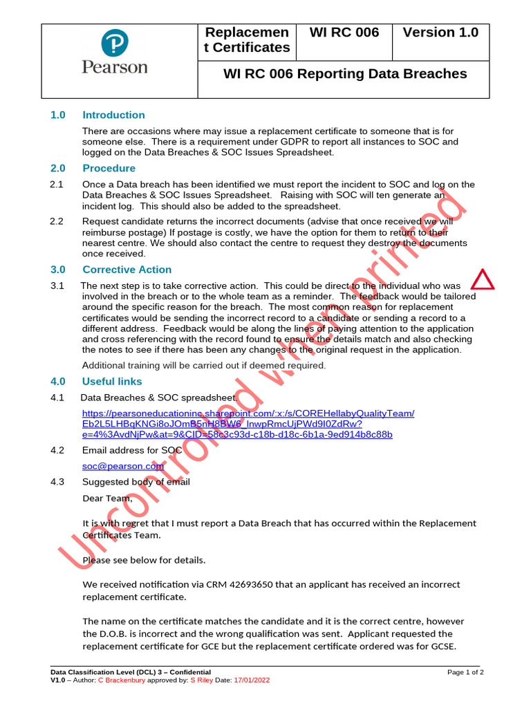 WI RC 006 - Reporting Data Breaches | PDF | Spreadsheet