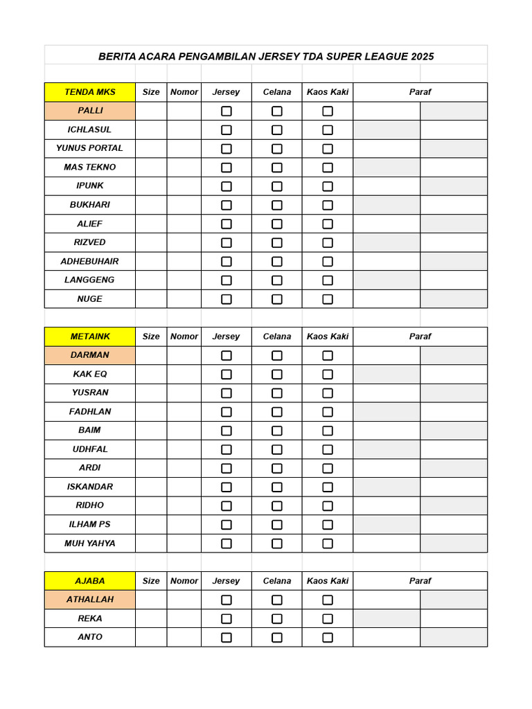 Pengambilan Jersey TDA Super League 2025 | PDF