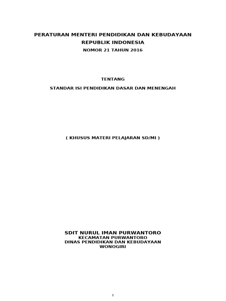 Standar Isi Pendidikan Dasar dan Menengah | PDF