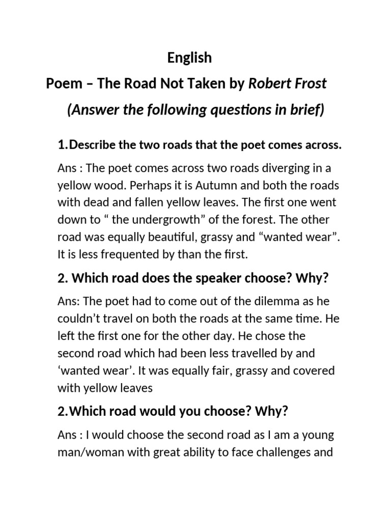 Analysis of "The Road Not Taken" | PDF