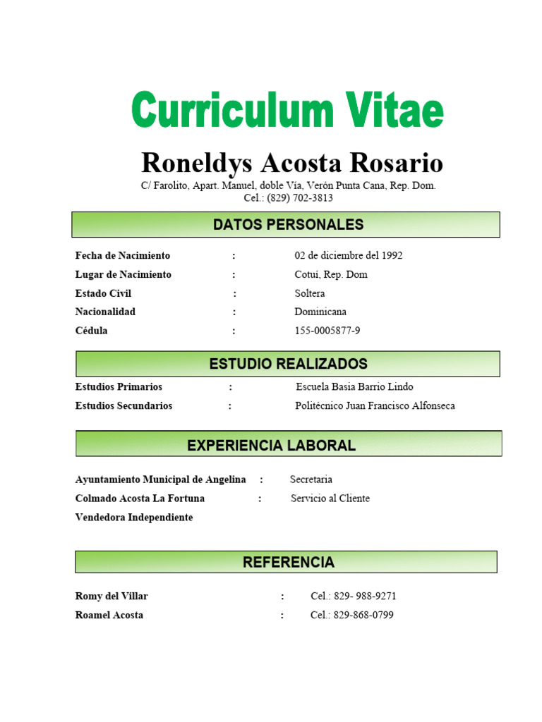 Curriculum Roneldys Acosta Rosario | PDF