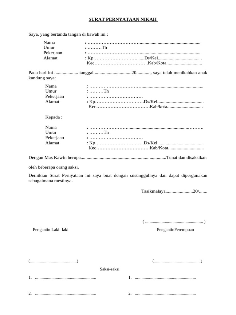 Contoh Surat Nikah Siri Kosong 2023 | PDF
